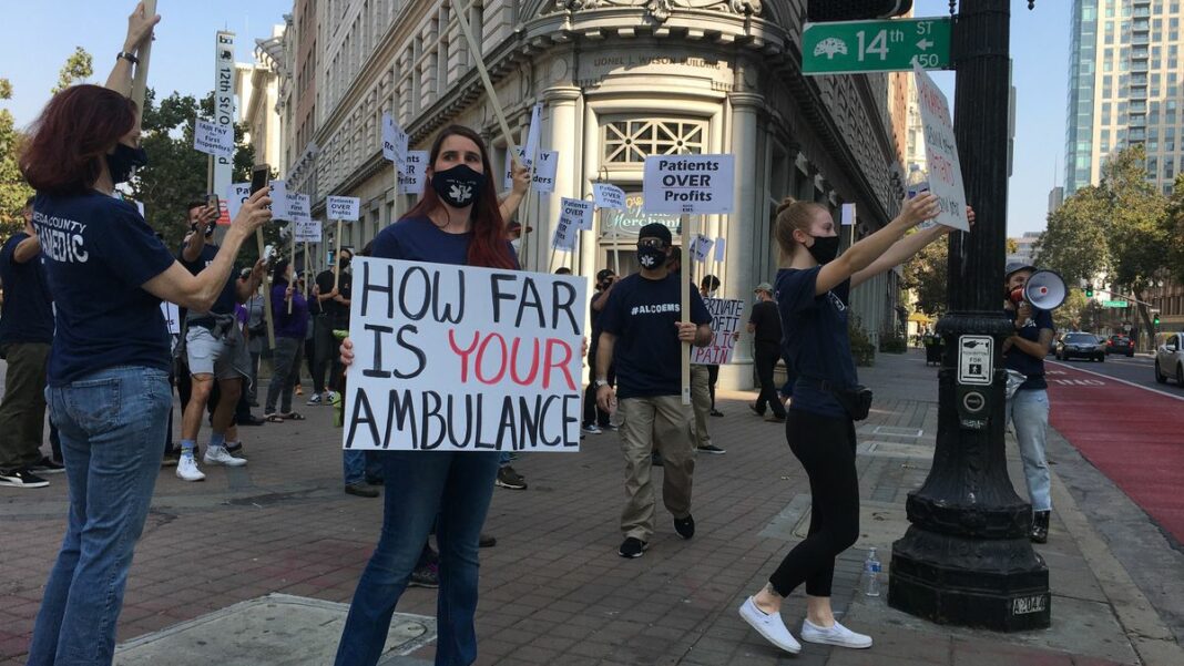 A paramedic strike during a pandemic? Alameda County EMTs picket as ...